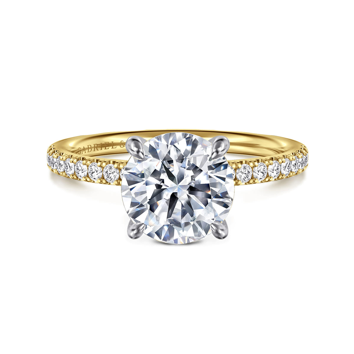 Twain 14K Yellow-White Gold Round Diamond Engagement Ring (Setting Onl
