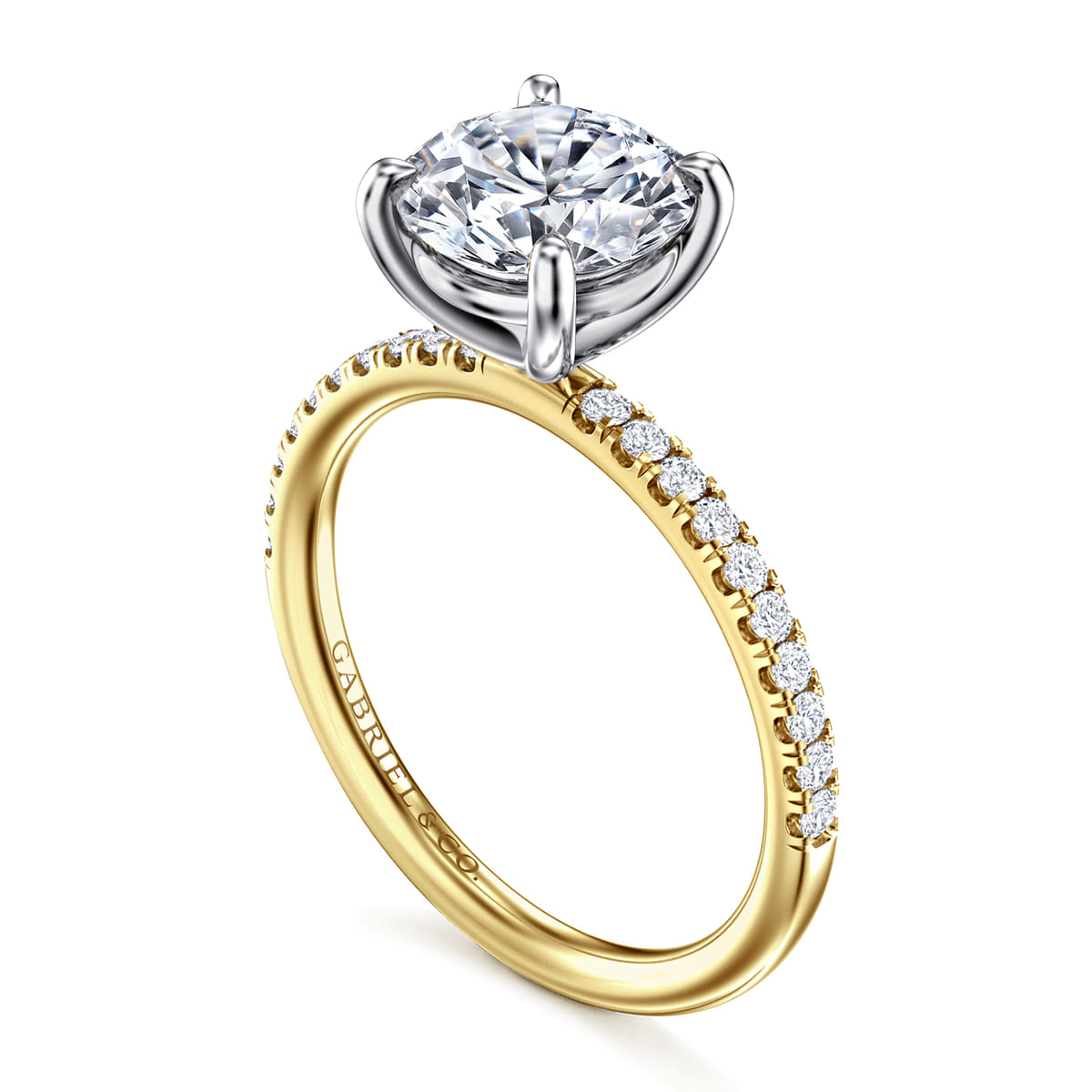Twain 14K Yellow-White Gold Round Diamond Engagement Ring (Setting Onl